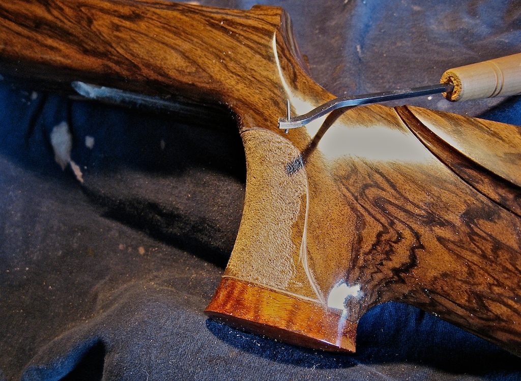 Stippling English Walnut Rifle Stock | Doan Trevor Custom Rifle Building